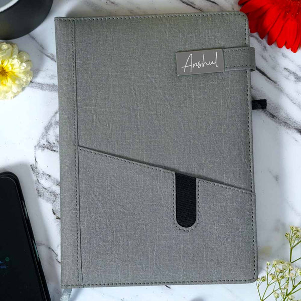 Customized Diary With Flip Strap Closure - Dark Gray | Love Craft Gifts ...