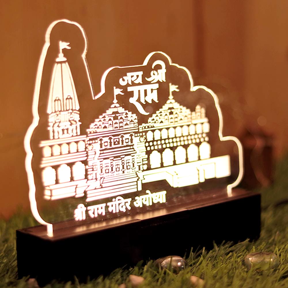 3D Acrylic Ayodhya Ram Mandir LED Table Lamp - love craft gift