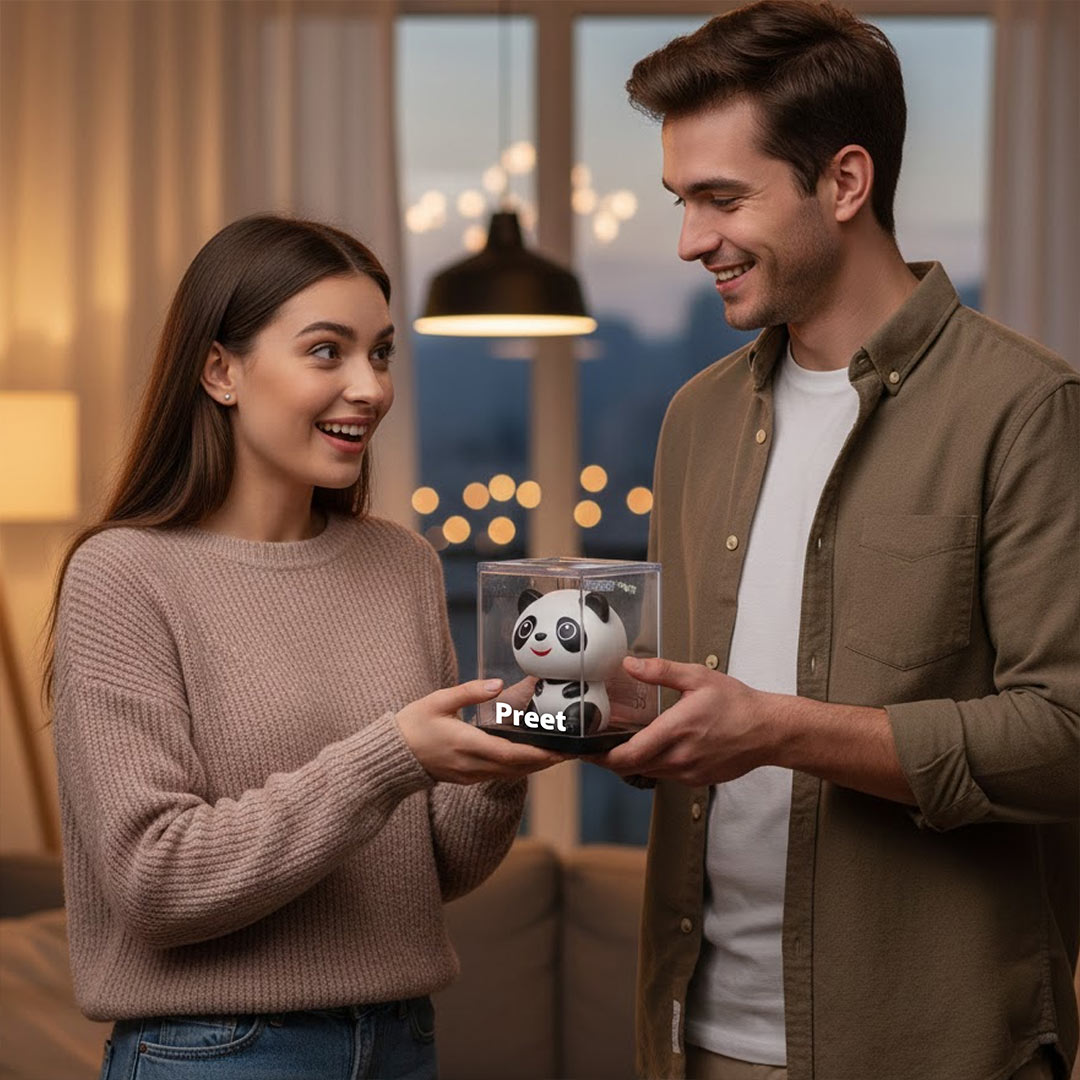 Personalized Solar Powered Panda Dashboard Figurine with Moving Head ...