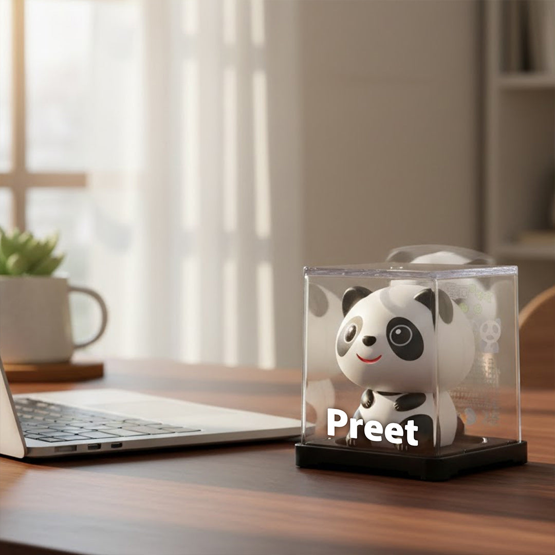 Personalized Solar Powered Panda Dashboard Figurine with Moving Head ...