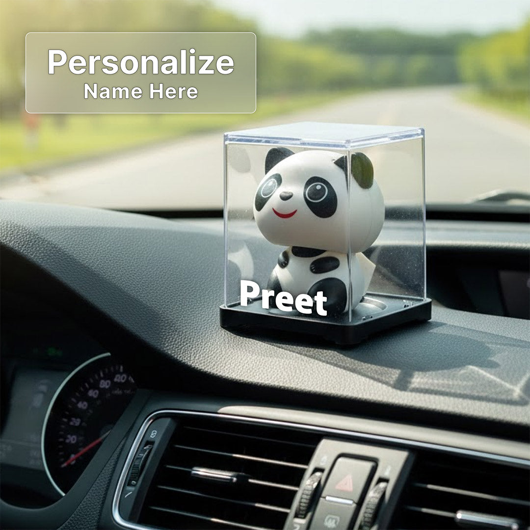 Personalized Solar Powered Panda Dashboard Figurine with Moving Head ...