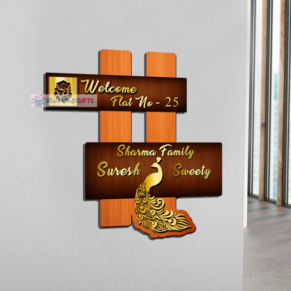 Peacock Design Wooden Home Name Plates - love craft gift