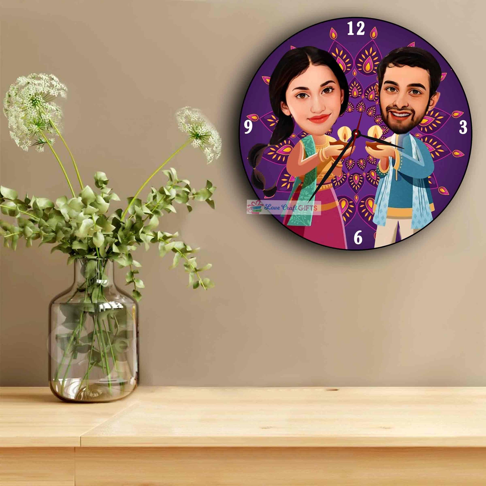 Diwali Special Caricature Wall Clock - love craft gift