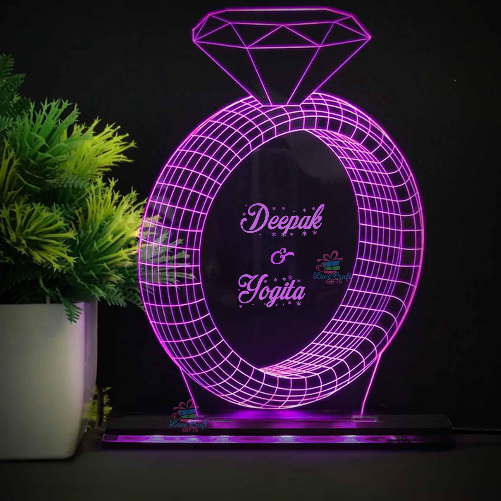 3d Acrylic Names In Ring LED Lamp - love craft gift